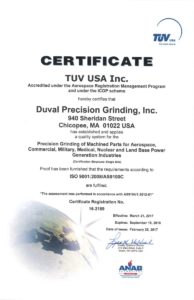 Certified Grinding Services - Duval Precision Grinding